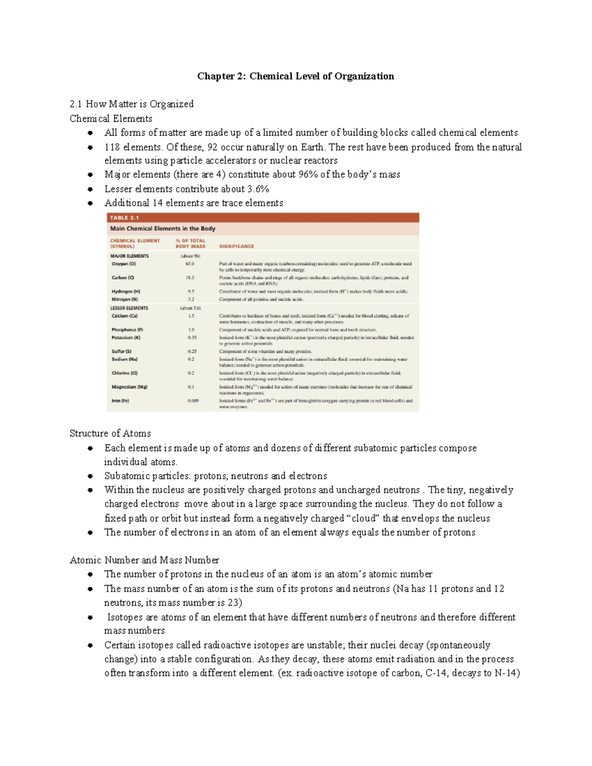 Chapter 2: Organization - Chapter 2: Chemical Level of Organization 2 ...