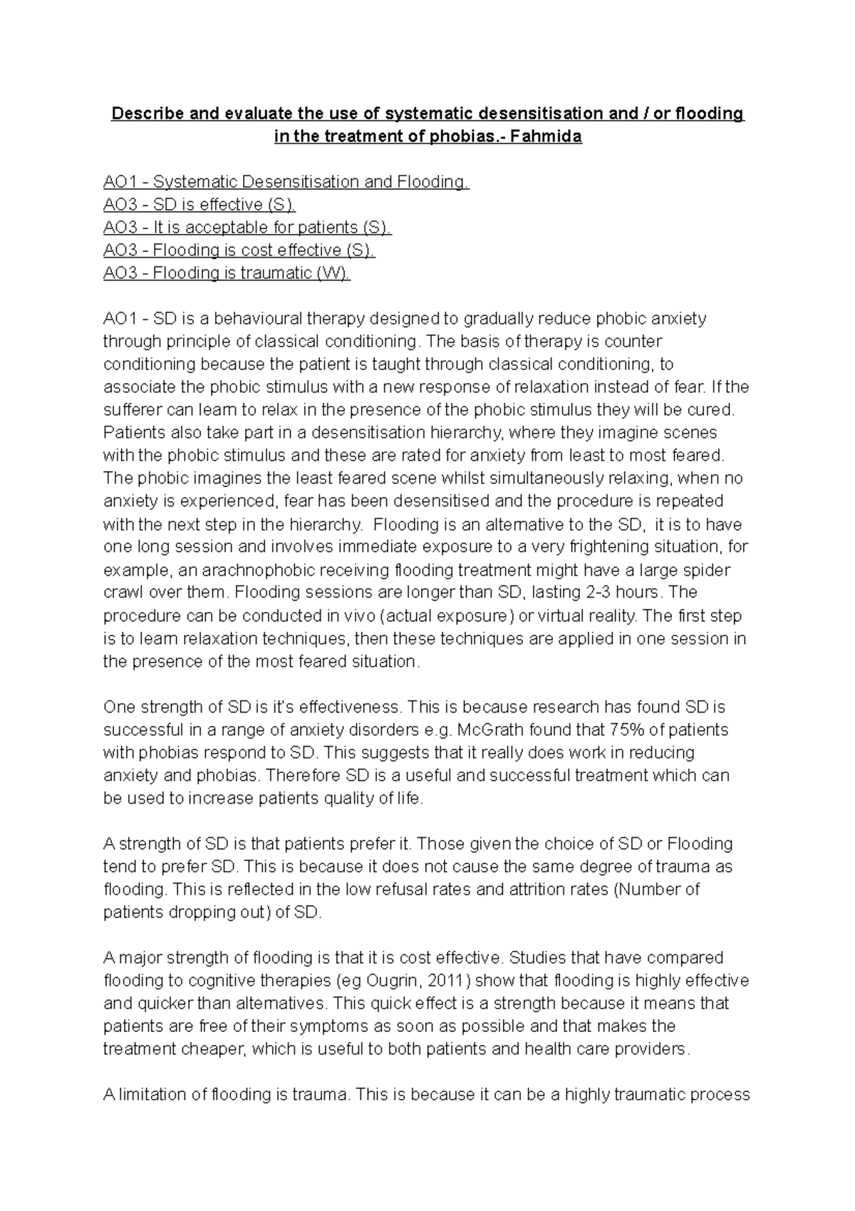 Systematic Desensitisation and Flooding in the Treatment of Phobias ...