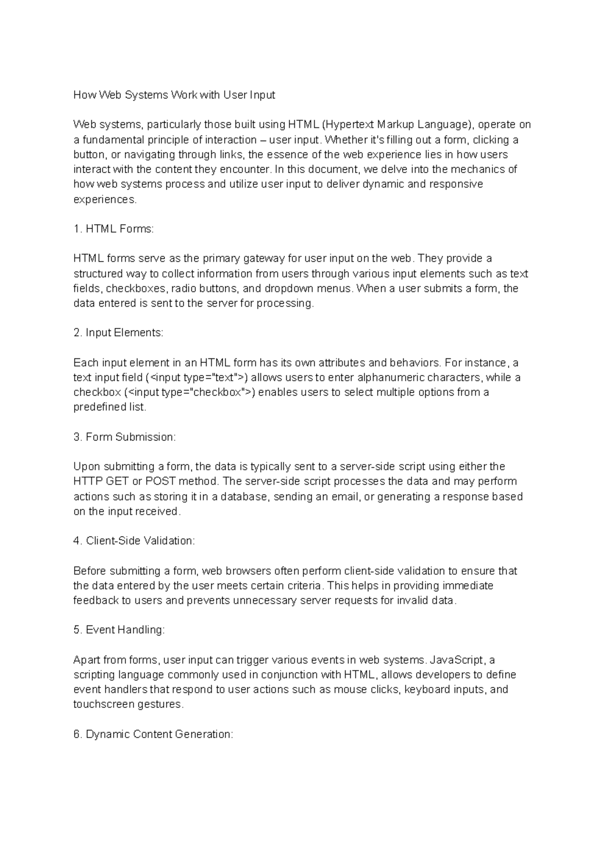 notes for html, 31268 - How Web Systems Work with User Input Web ...