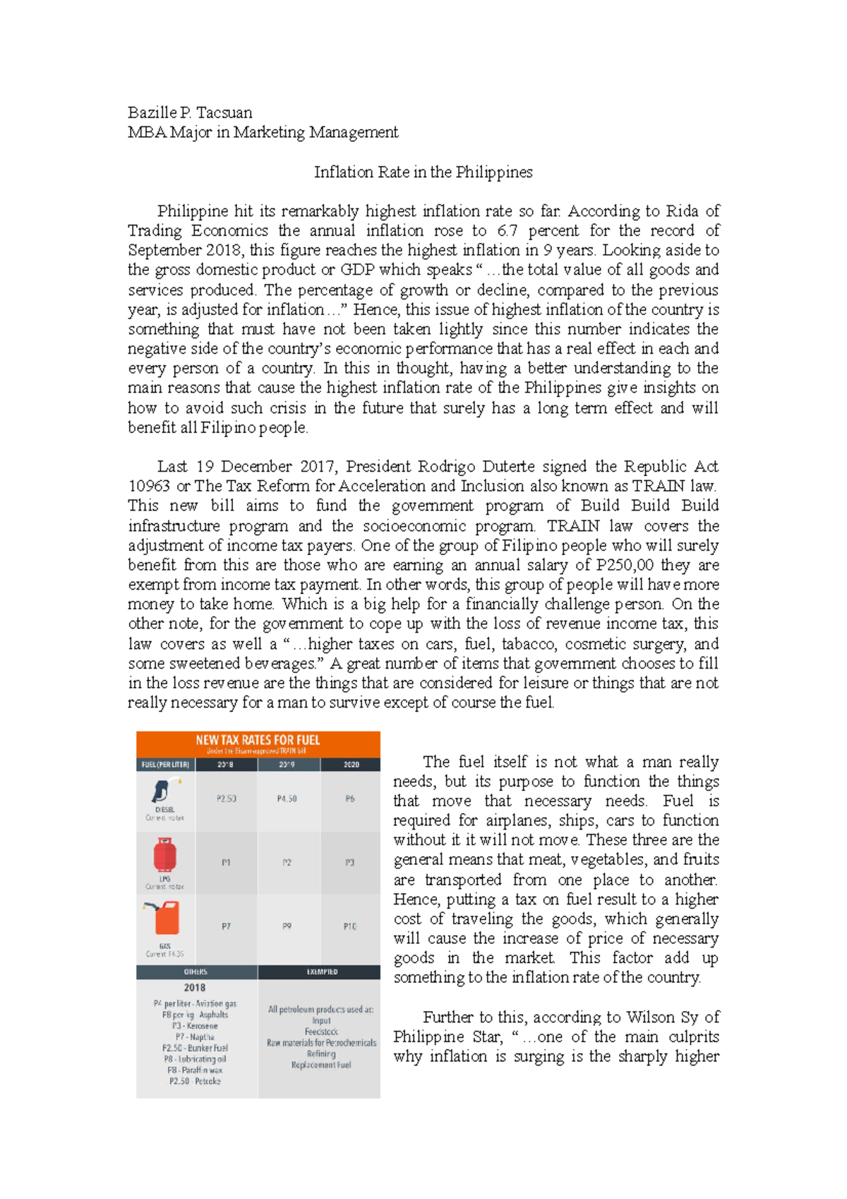 Paper Inflation Rate in the Philippines 2018 - Bazille P. Tacsuan MBA ...