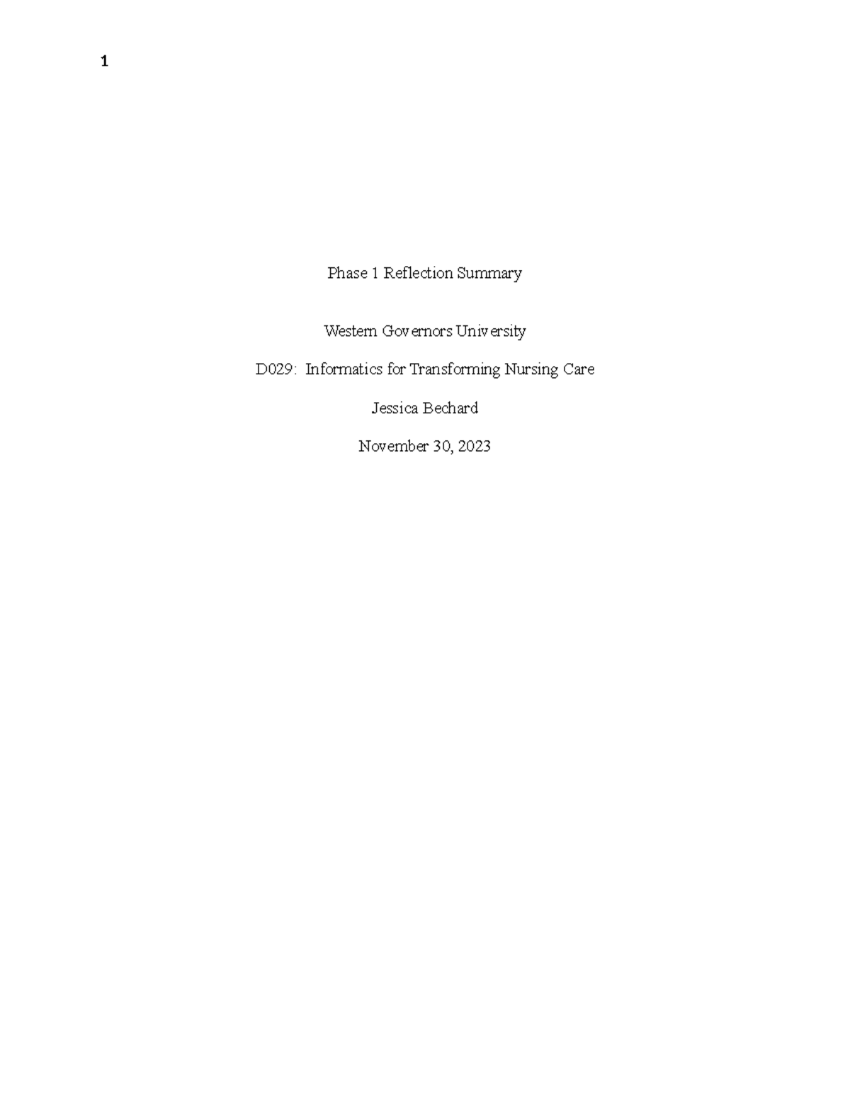 Phase 1 Reflection Summary - Phase 1 Reflection Summary Western ...