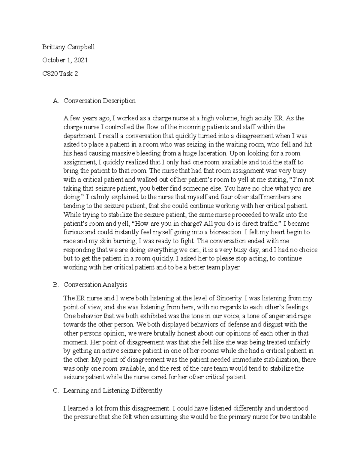 Task 2 C820 Document - Brittany Campbell October 1, 2021 C820 Task 2 A ...