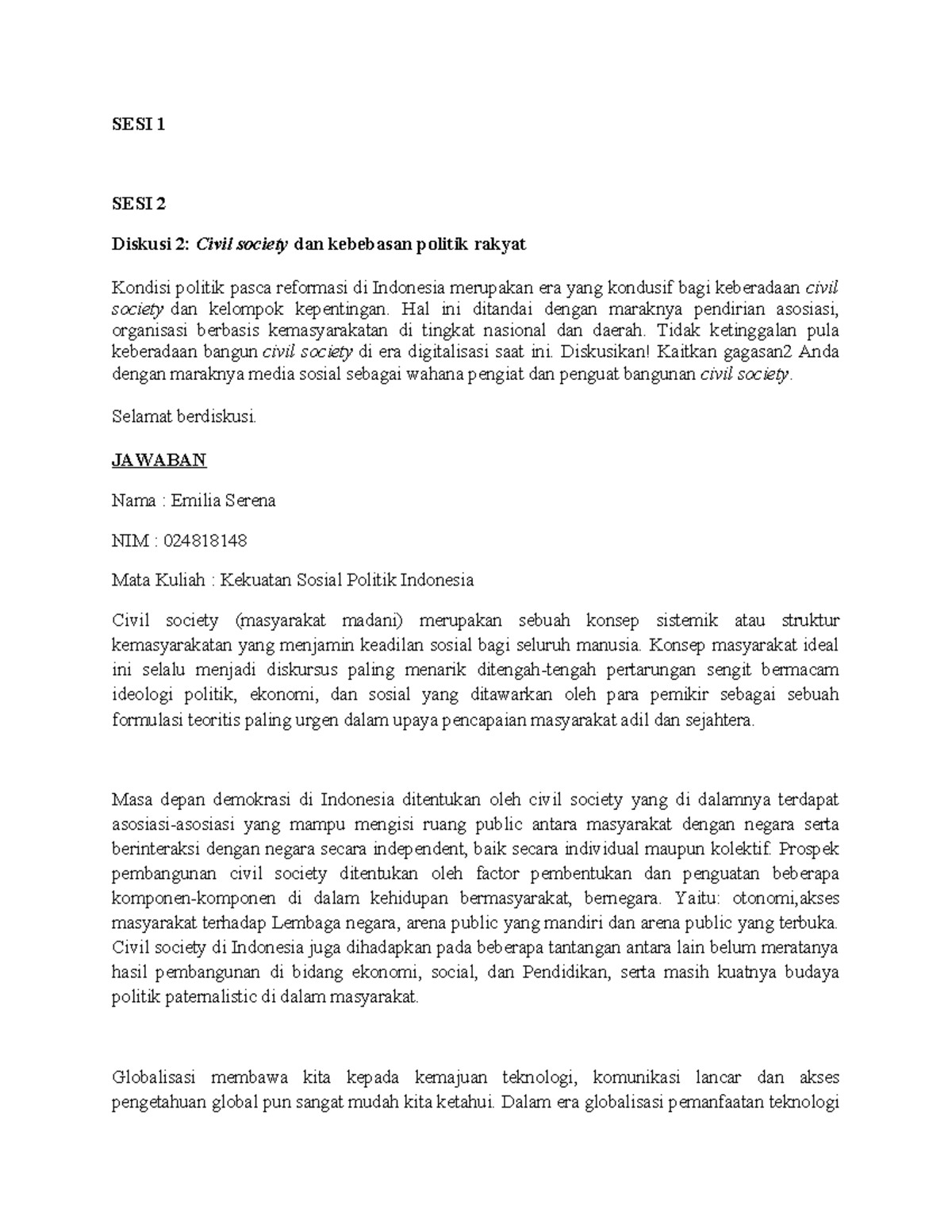 Diskusi-2 compress - Tutorial - SESI 1 SESI 2 Diskusi 2: Civil society dan kebebasan politik ...
