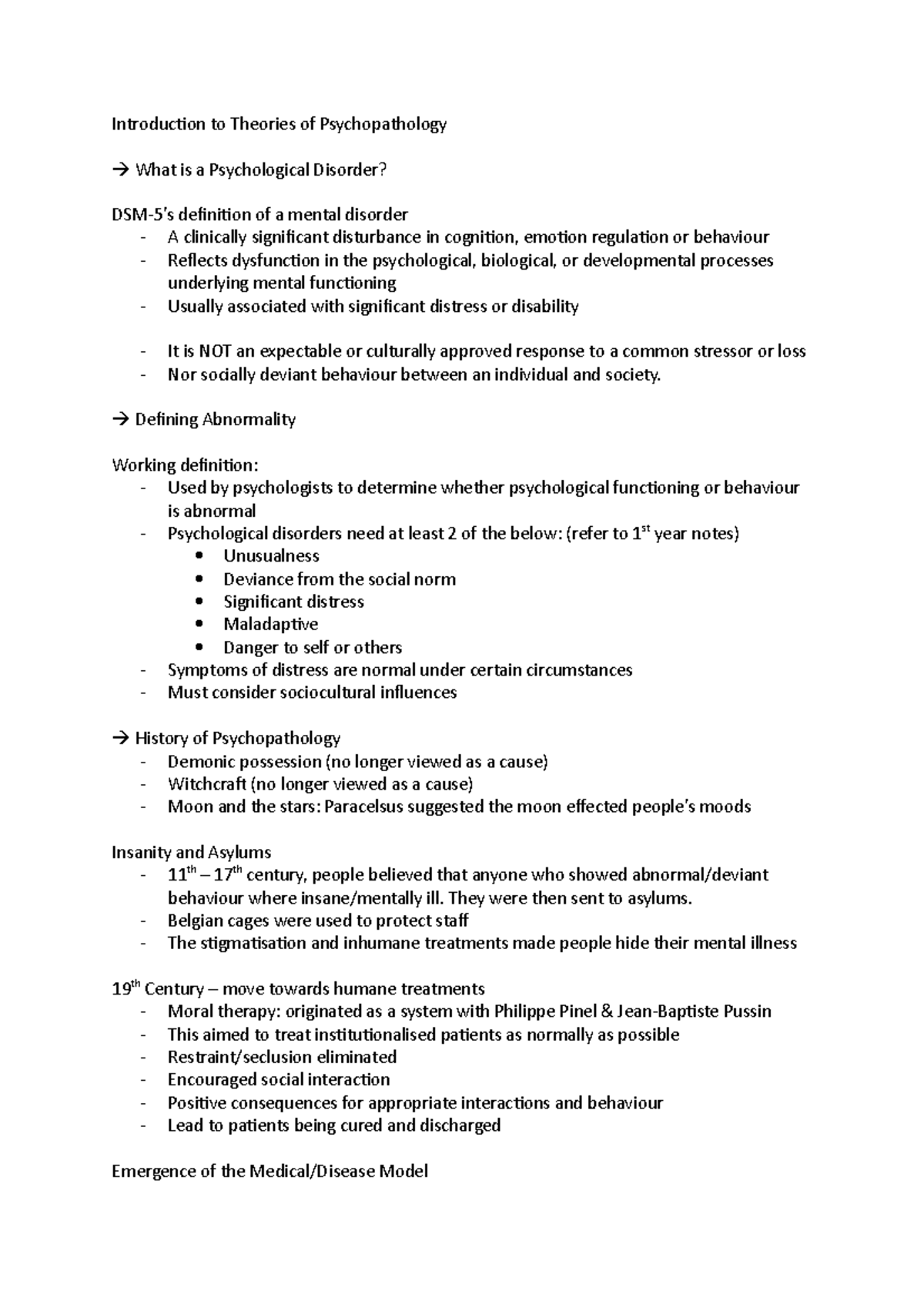 Intro to Psychopathology - Introduction to Theories of Psychopathology What is a Psychological ...