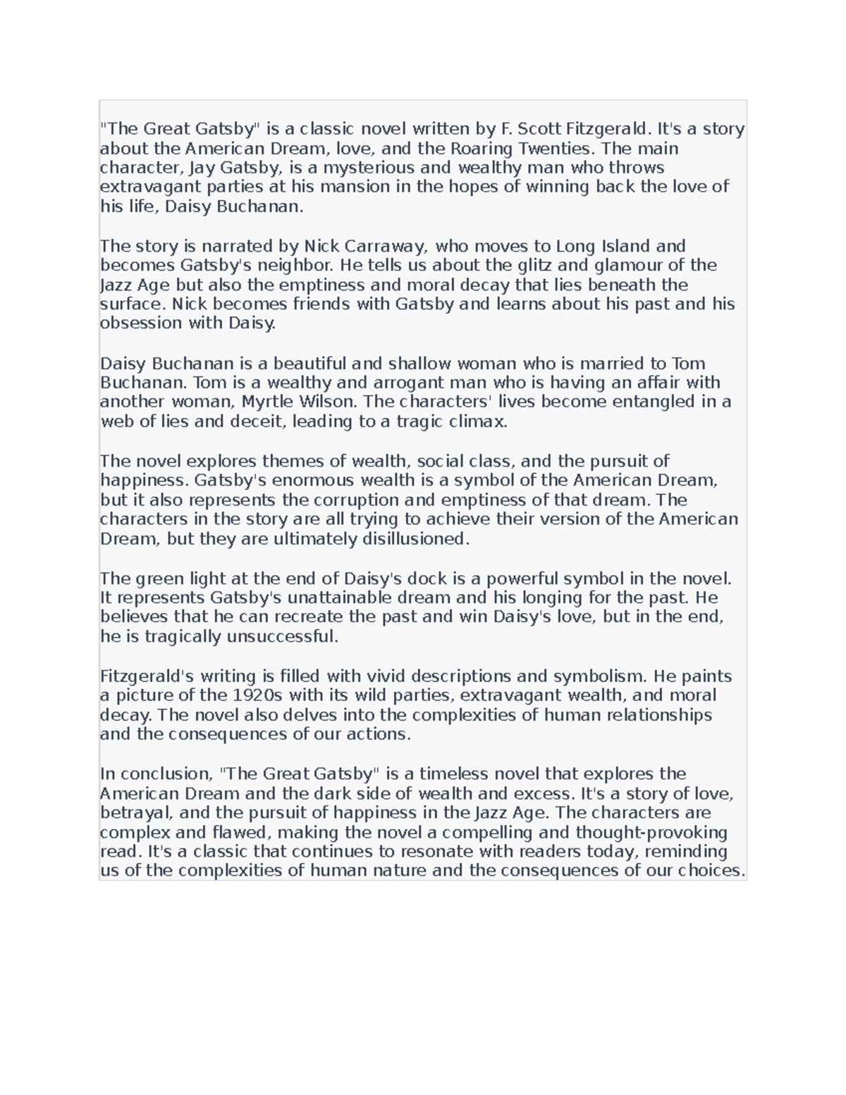 Document 2 - book - "The Great Gatsby" is a classic novel written by F ...