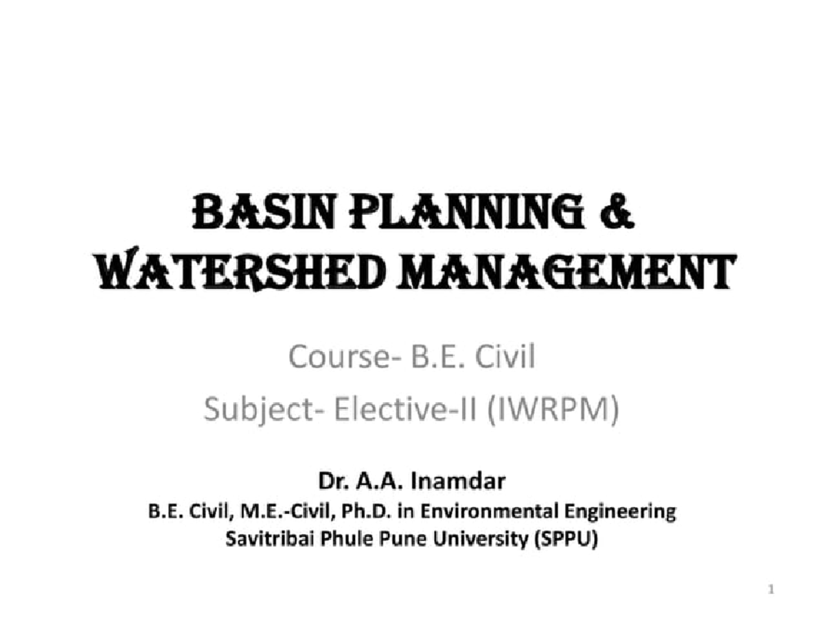 Basin planning amp watershed managment - Civil Engineering - Studocu