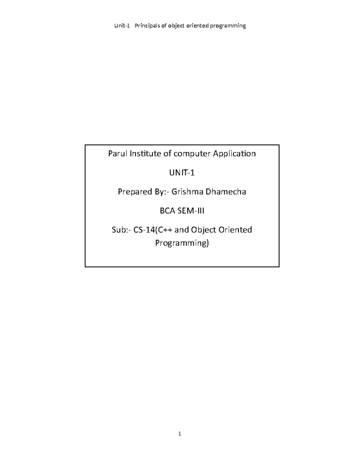 Unit-1 - notes - Parul Institute of computer Application UNIT- Prepared ...