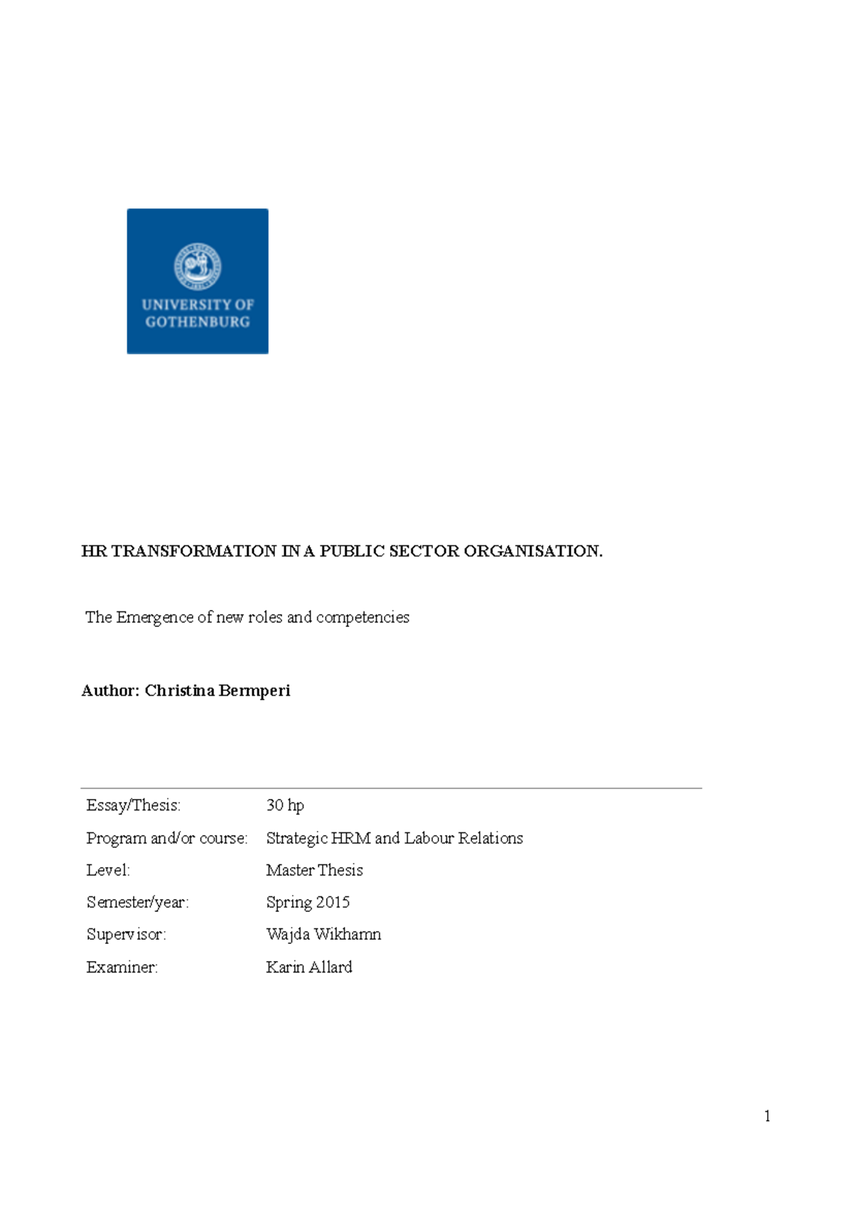 HR Transformation IN A Public Sector Organisation - HR TRANSFORMATION ...