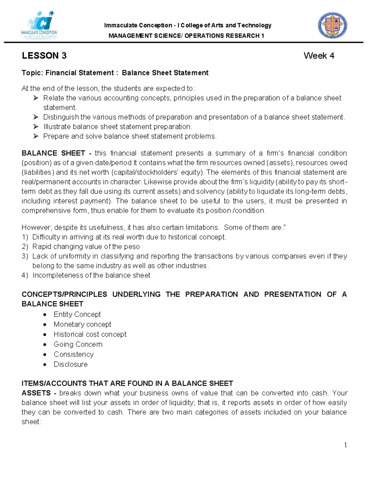 Lesson 3 - Financial Management - Immaculate Conception - I College of ...