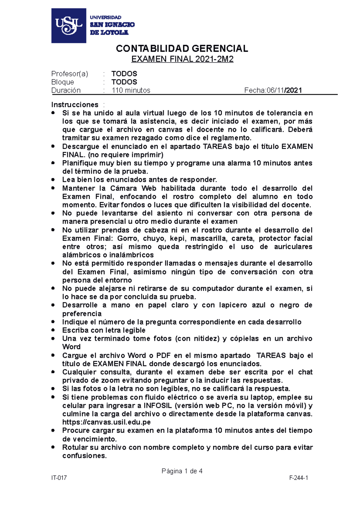 EF 2021-2 M2 NOV Progetto Y Otros 1 - CONTABILIDAD GERENCIAL EXAMEN FINAL 2021-2M Profesor(a ...