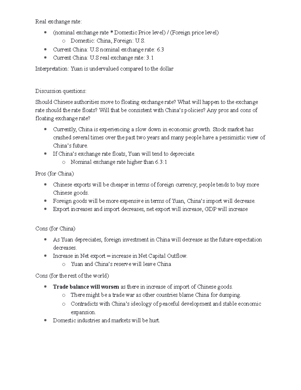 Exam cheat sheet - Summary Economy of China - Real exchange rate ...