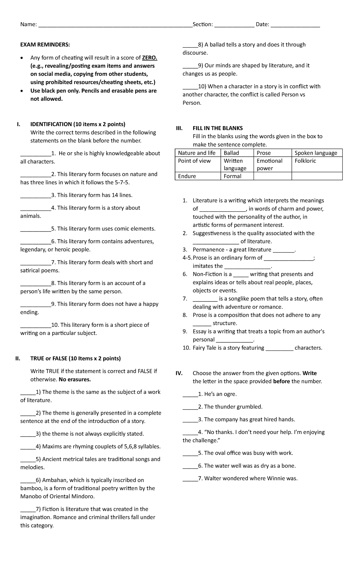 TEST Questions - Name ...