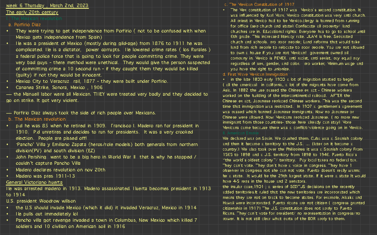 Hist 178 Mexican revolution - week 6 Thursday , March 2nd, 2023 The early 20th century I. The ...