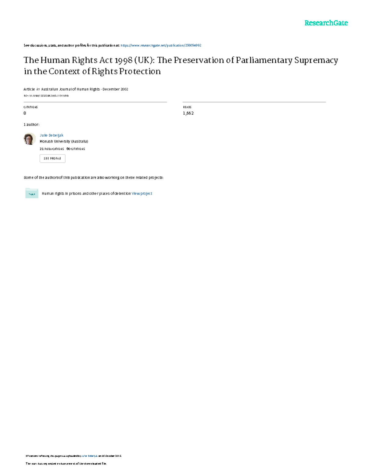 The Human Rights Act UK Article AJHR See Discussions Stats And