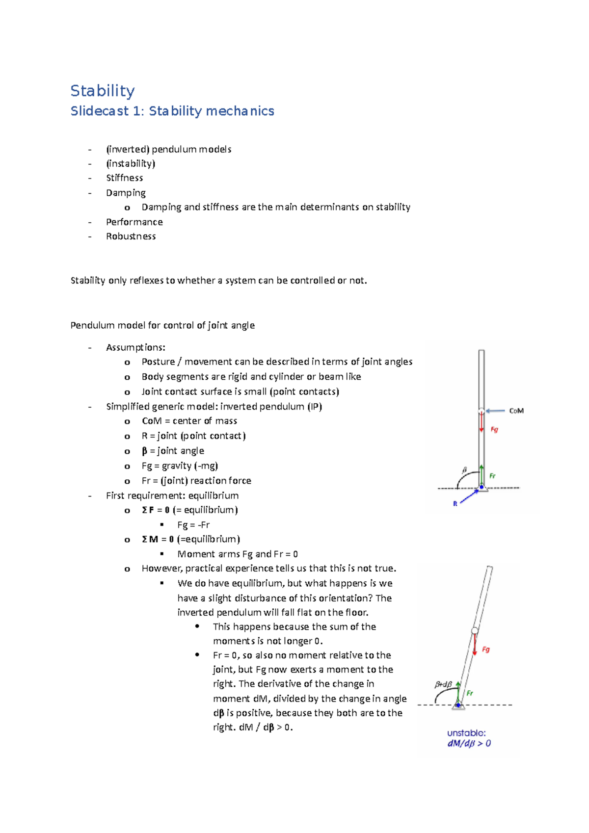 College aantekeningen Stability - Stability Slidecast 1: Stability ...