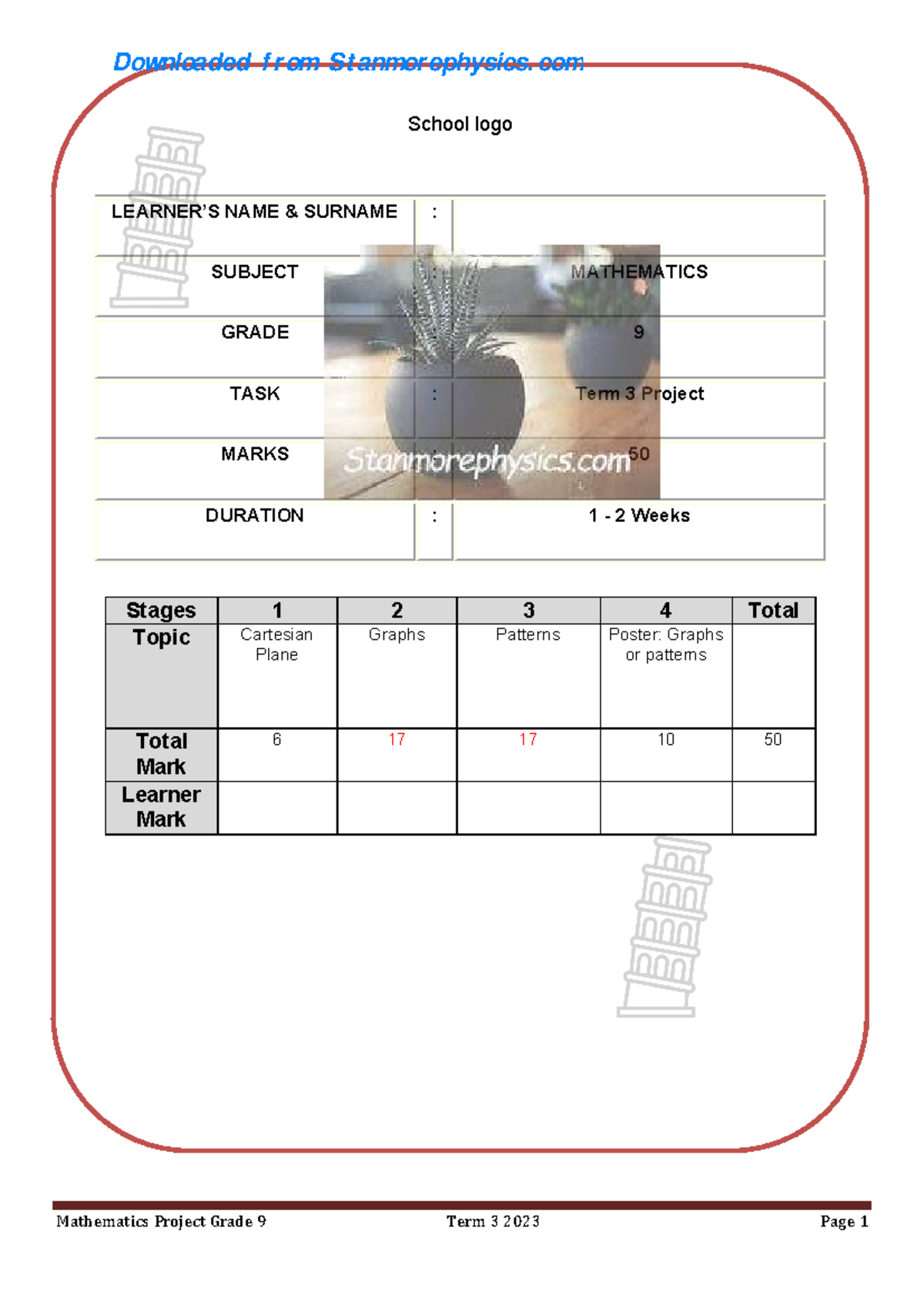 GP-Maths-Grade-9-Project-2023-TERM-3-QP-and-Memo - 4 School logo ...