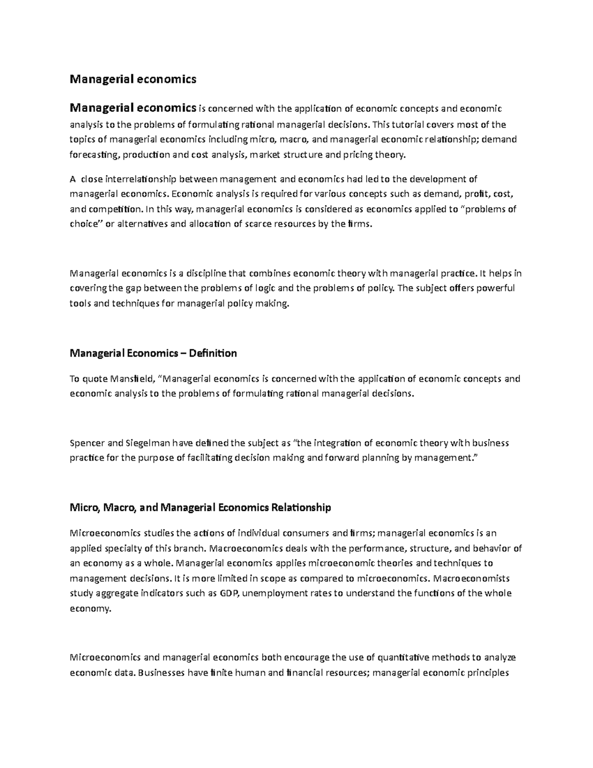 Managerial economics - Managerial economics Managerial economics is ...