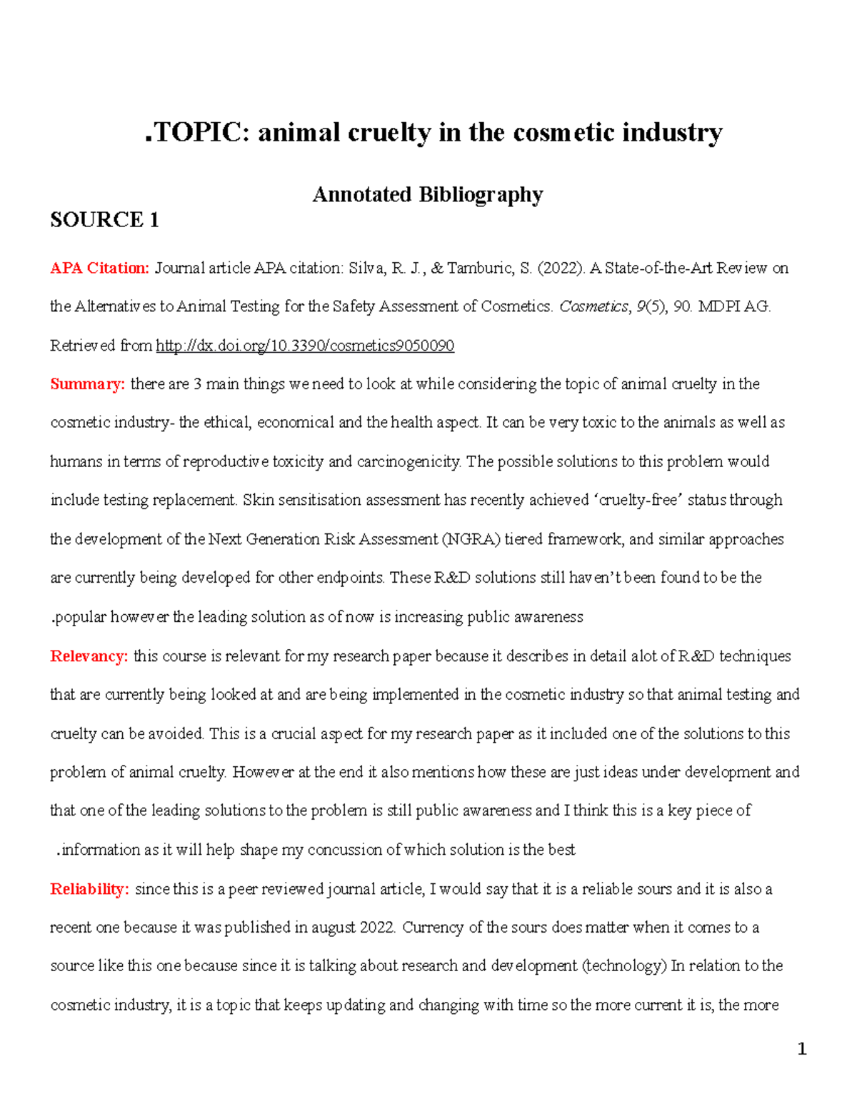 Nishi Patel AB Draft 1 - .TOPIC: animal cruelty in the cosmetic ...