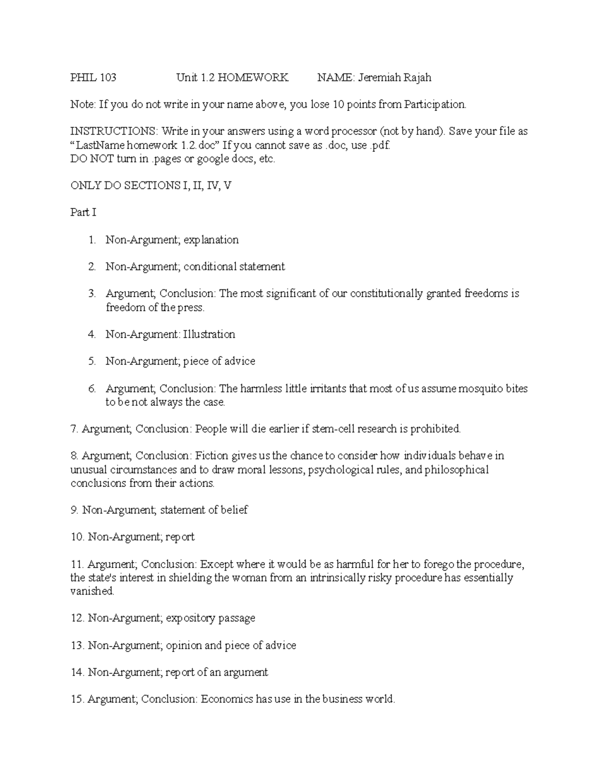 Rajah Homework 1 - Hope it helps. - PHIL 103 Unit 1 HOMEWORK NAME ...