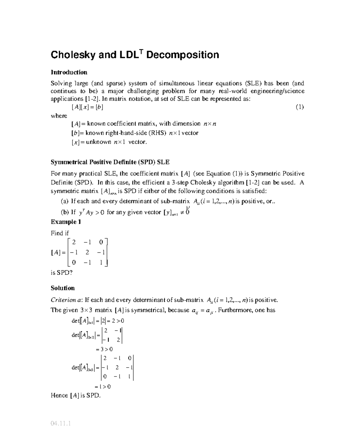 Simultaneous Linear Equations part 2 - Cholesky and LDL T Decomposition Introduction Solving ...