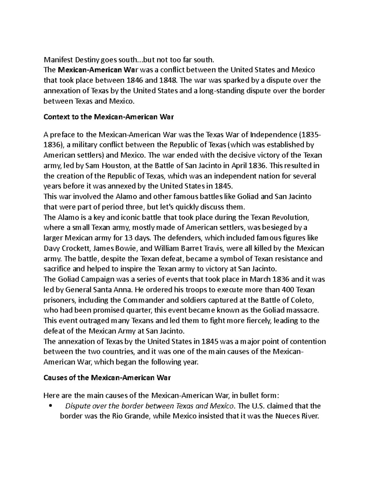 5.3 The Mexican–American War - Manifest Destiny goes south.. not too ...