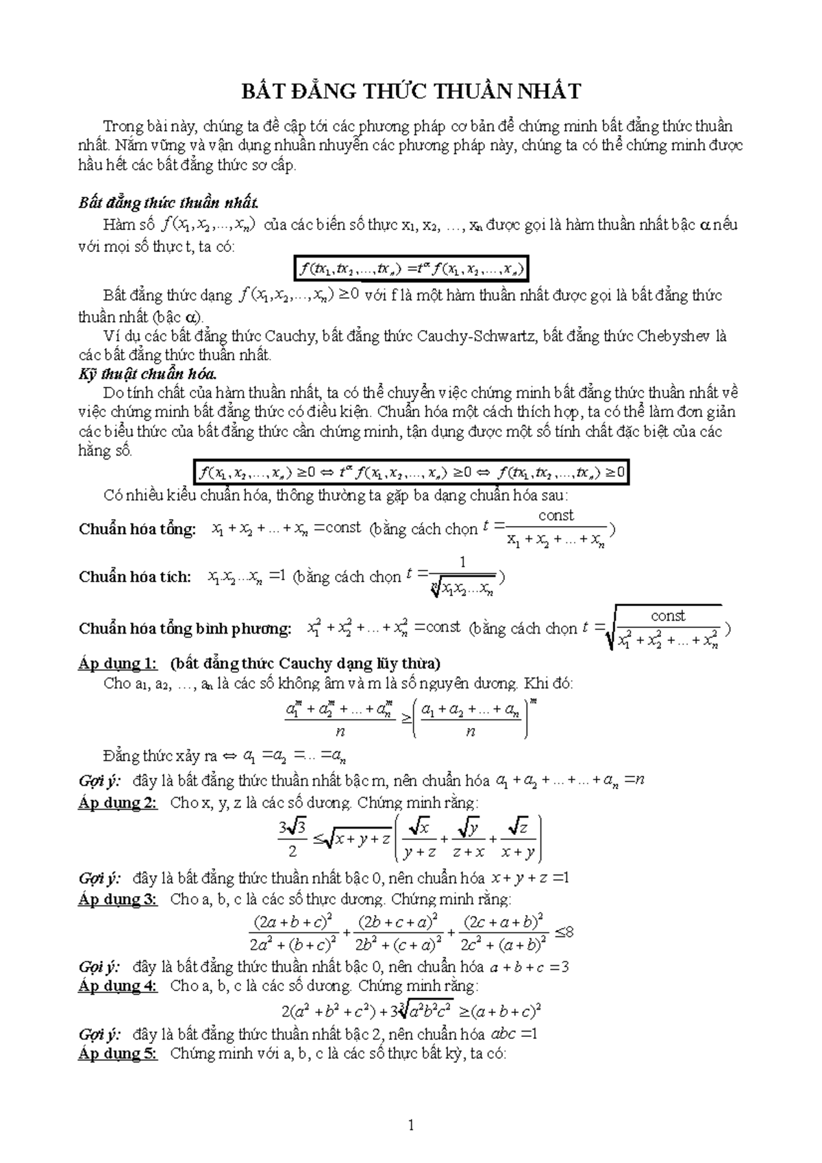 BDT Thuan Nhat - master bdt - BẤT ĐẲNG THỨC THUẦN NHẤT Trong bài này ...