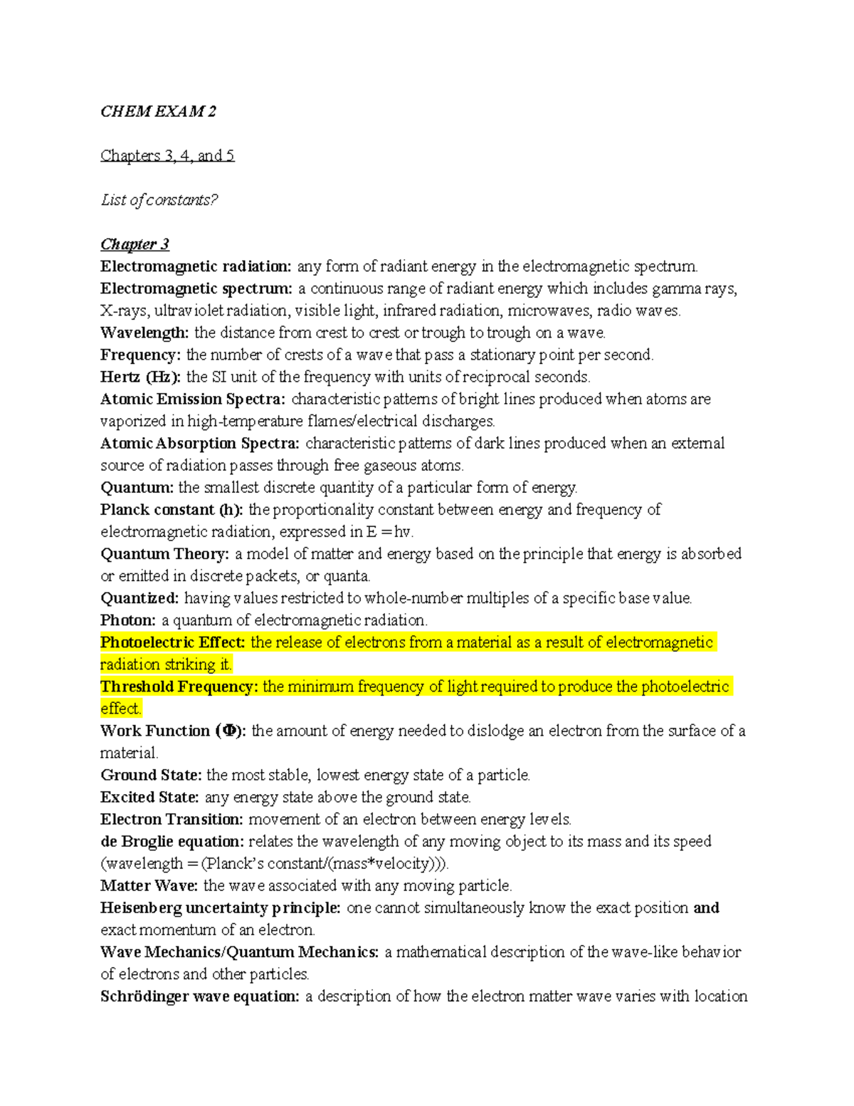 CHEM Exam 2 Outline - Study guide - CHEM EXAM 2 Chapters 3, 4, and 5 ...