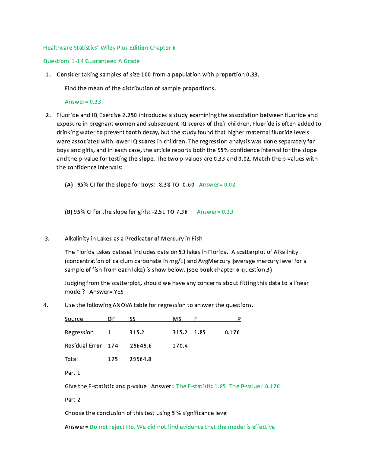 Healthcare Statistics' Chapter 6 - Healthcare Statistics’ Wiley Plus ...