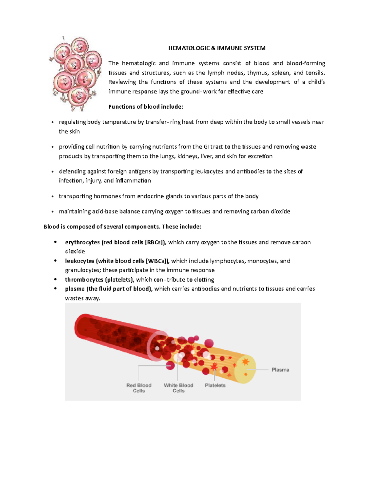 Hematologic - Hematology - HEMATOLOGIC & IMMUNE SYSTEM The hematologic and immune systems - Studocu