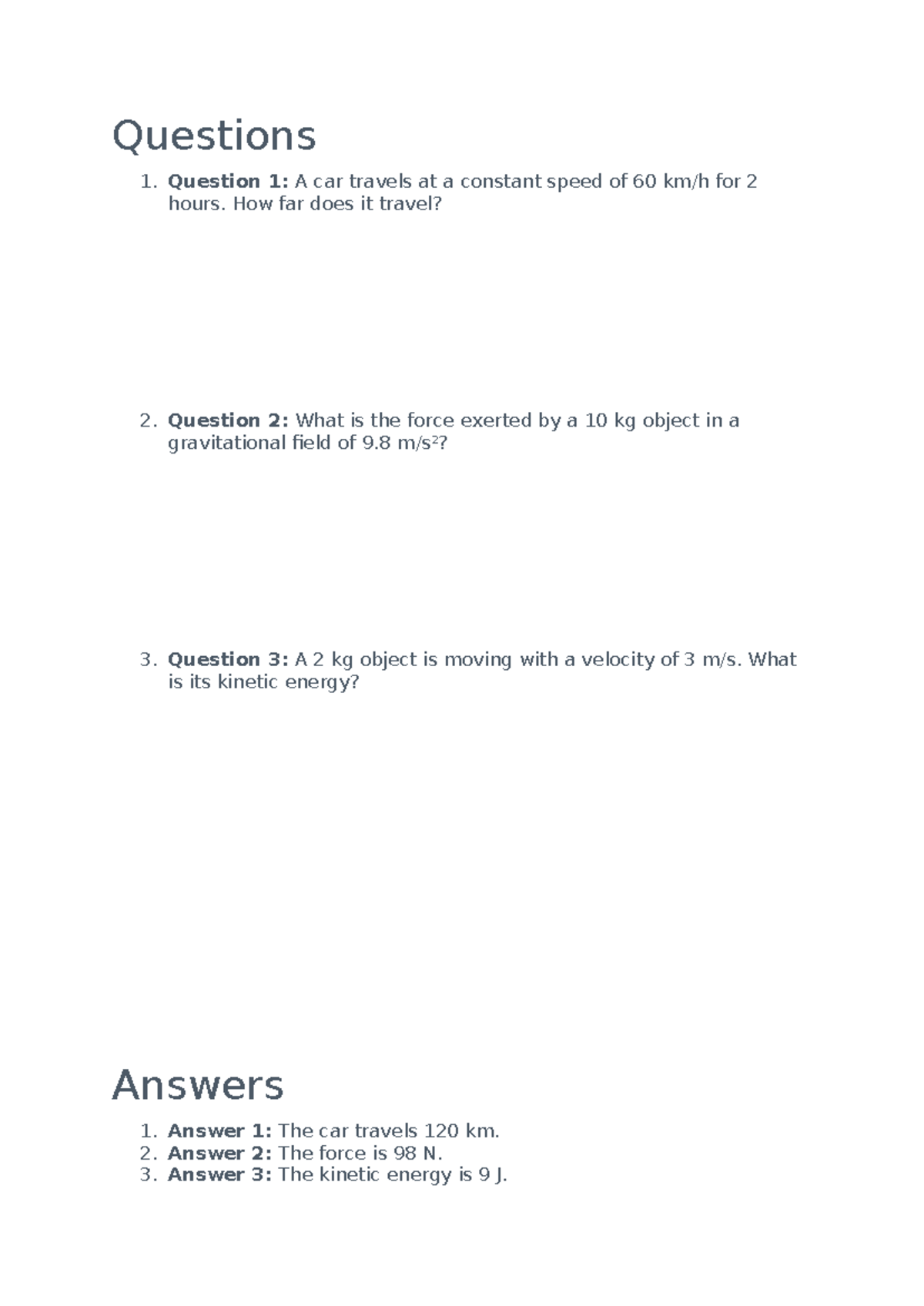 Physics Practice Questions With Working Outs - Questions 1. Question 1 ...