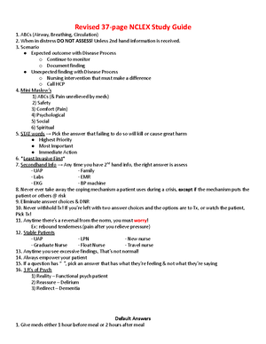 Test Bank RN 231 - Test Bank - Detailed Answer Key RN 231 Quiz I 1. A ...