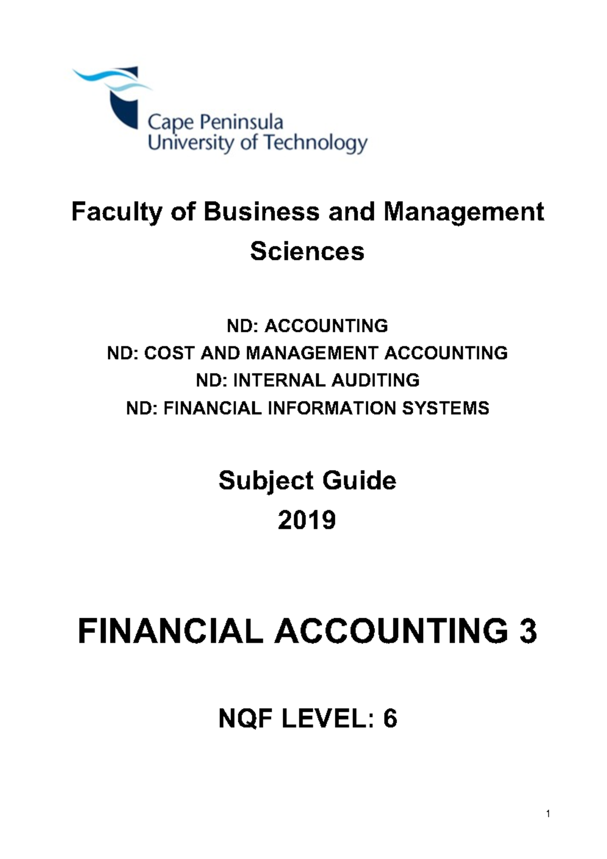 2019 Financial Accounting Subject guide - Faculty of Business and ...