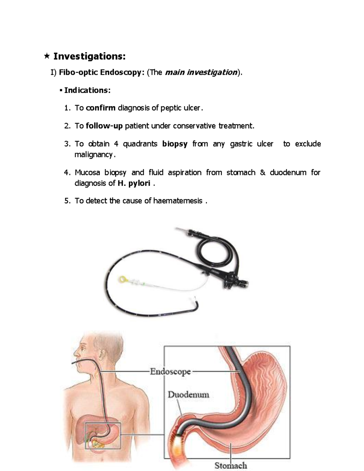 PU Investigations - GIT surgery - Investigations: I) Fibo-optic ...