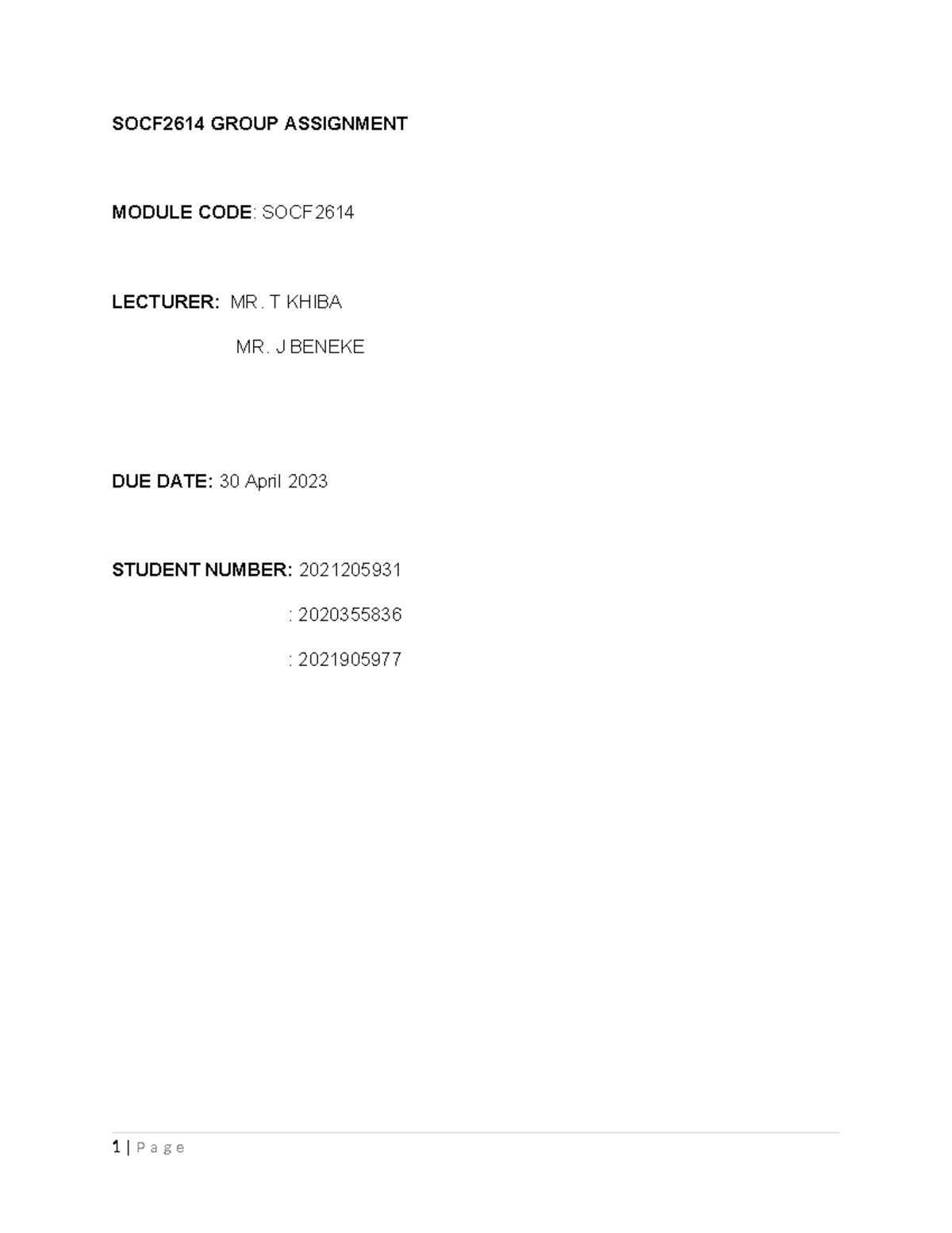 SOFC2614 Group Assignment - SOCF2614 GROUP ASSIGNMENT MODULE CODE: SOCF ...