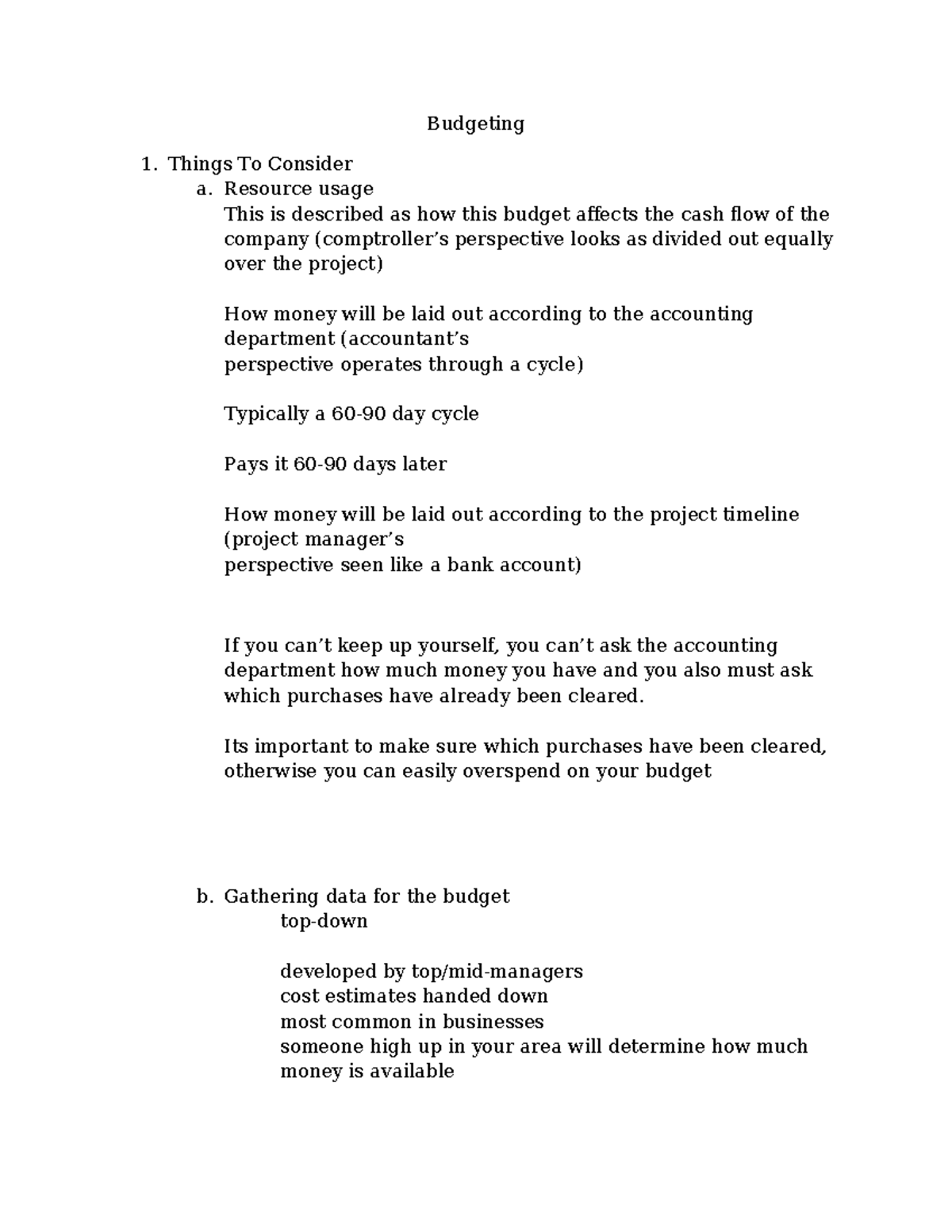 Budgeting Guided Notes - Budgeting Things To Consider a. Resource usage ...