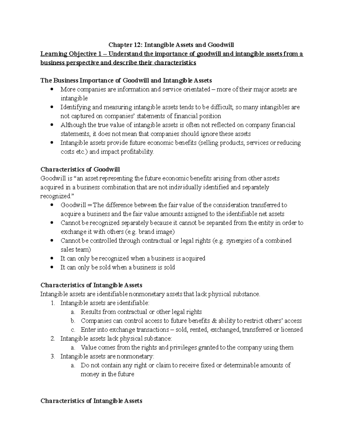 Learning Objective 1 Chapter 12 - Chapter 12: Intangible Assets and ...