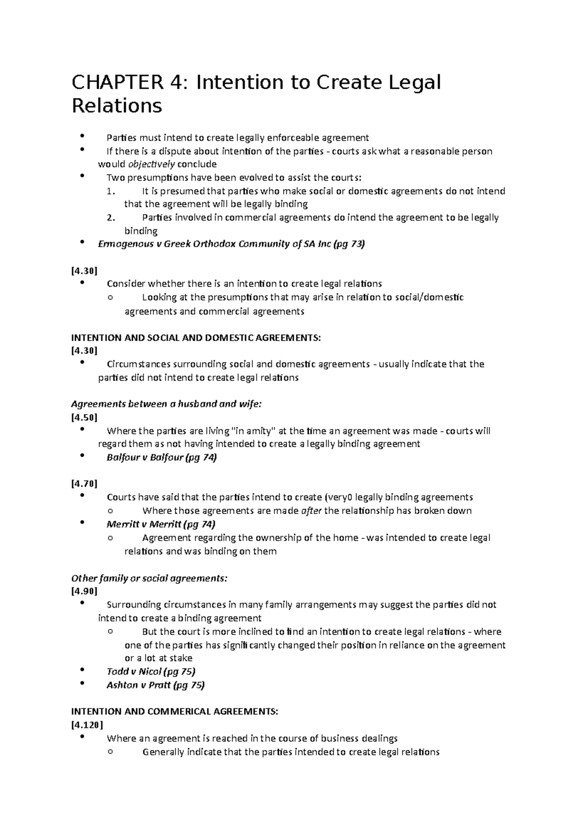 Chapter 4 - Intention to Create Legal Relations - CHAPTER 4: Intention ...