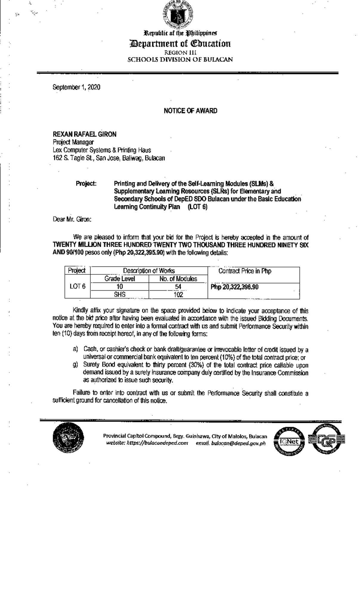 LOT 6 Printing and Delivery of the Self Learning Modules SLMs ...