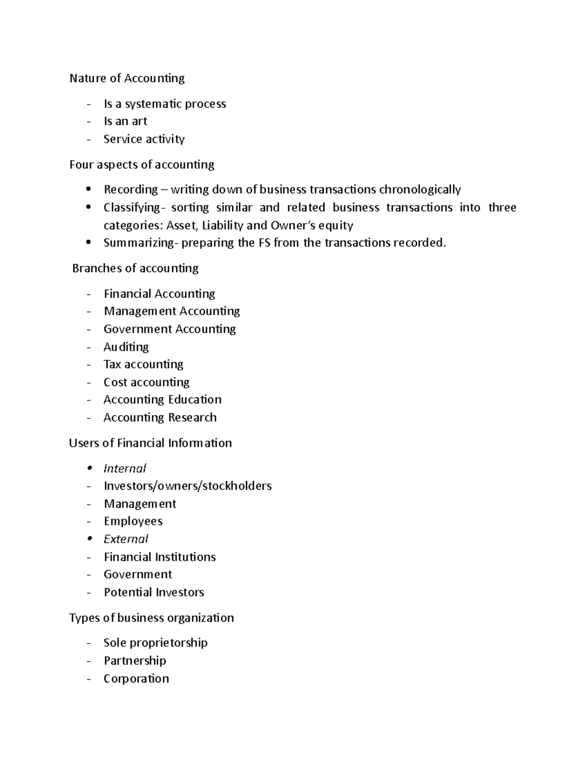 Nature of Accounting ( Basic) - Accountancy - Studocu