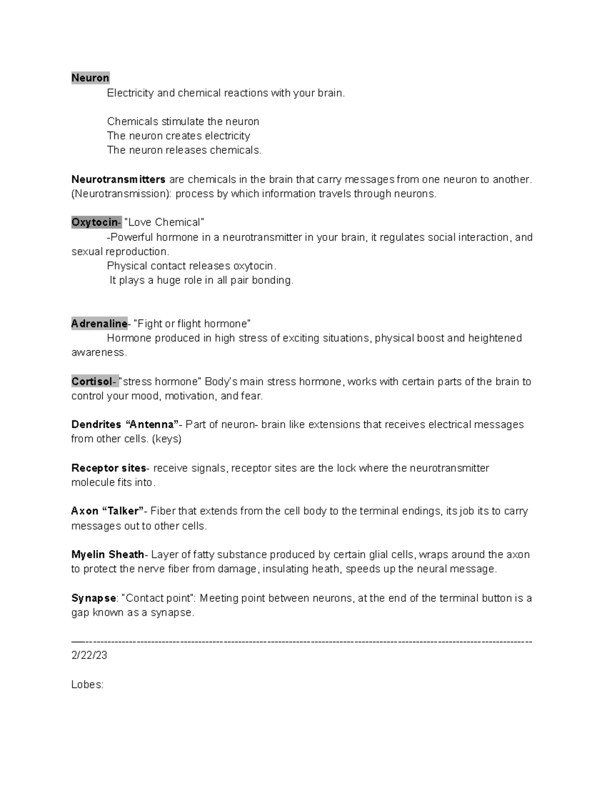 Psych. Notes 2 - My class assignment - Neuron Electricity and chemical ...