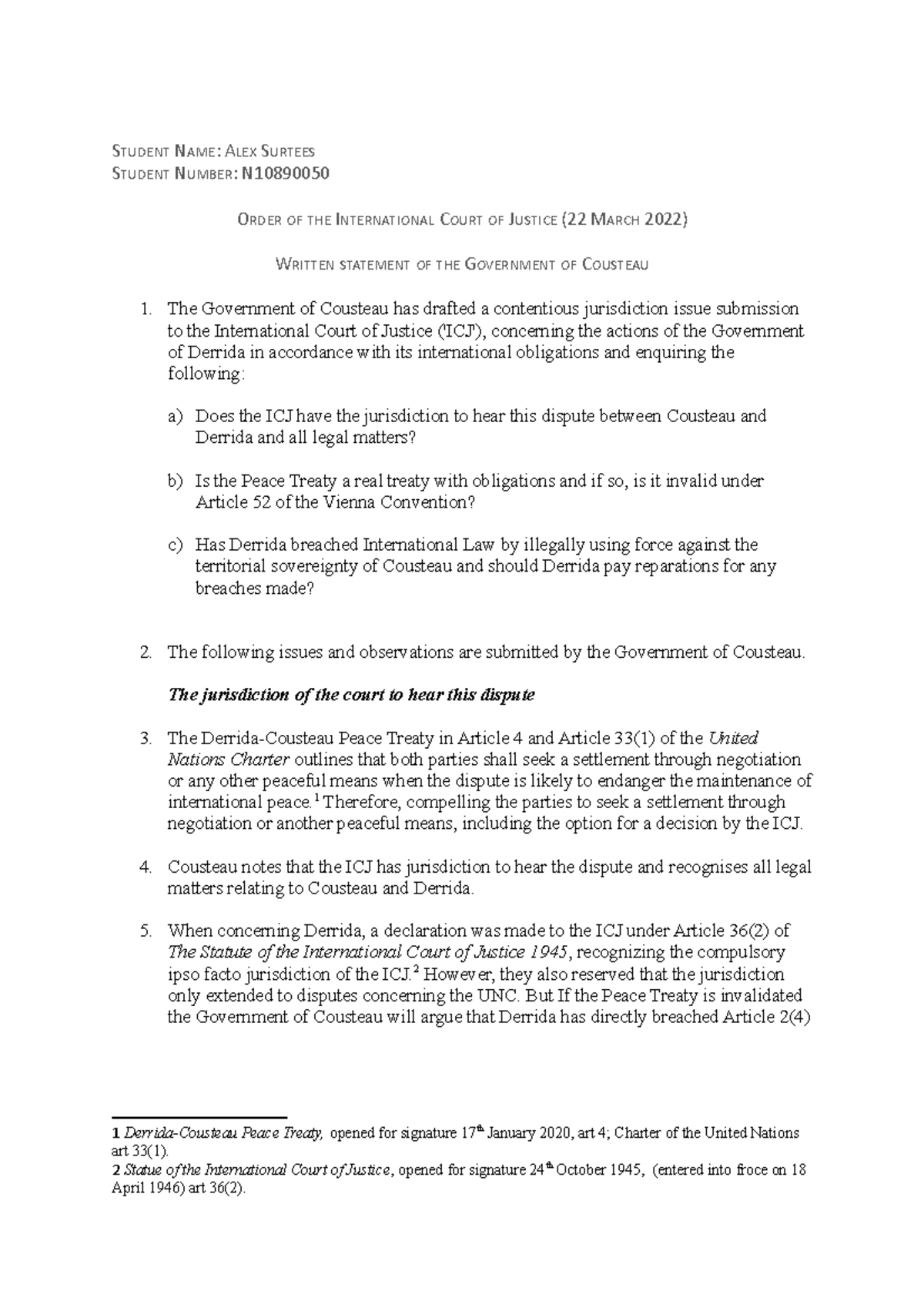 LLB141 - Assignment Contentious Issue - STUDENT NAME: ALEX SURTEES ...