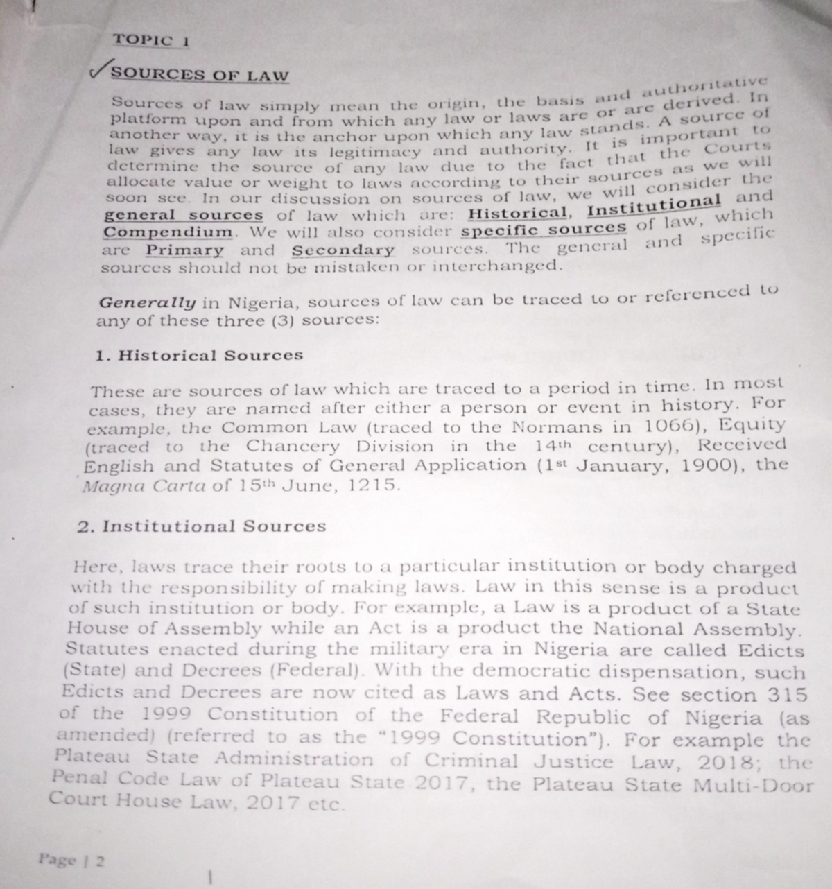 Topic 1. sources of law - Legal method - Studocu