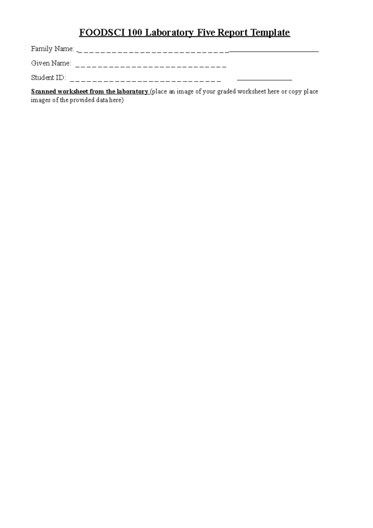 Foodsci 100 Laboratory Five Report Template - FOODSCI 100 Laboratory ...