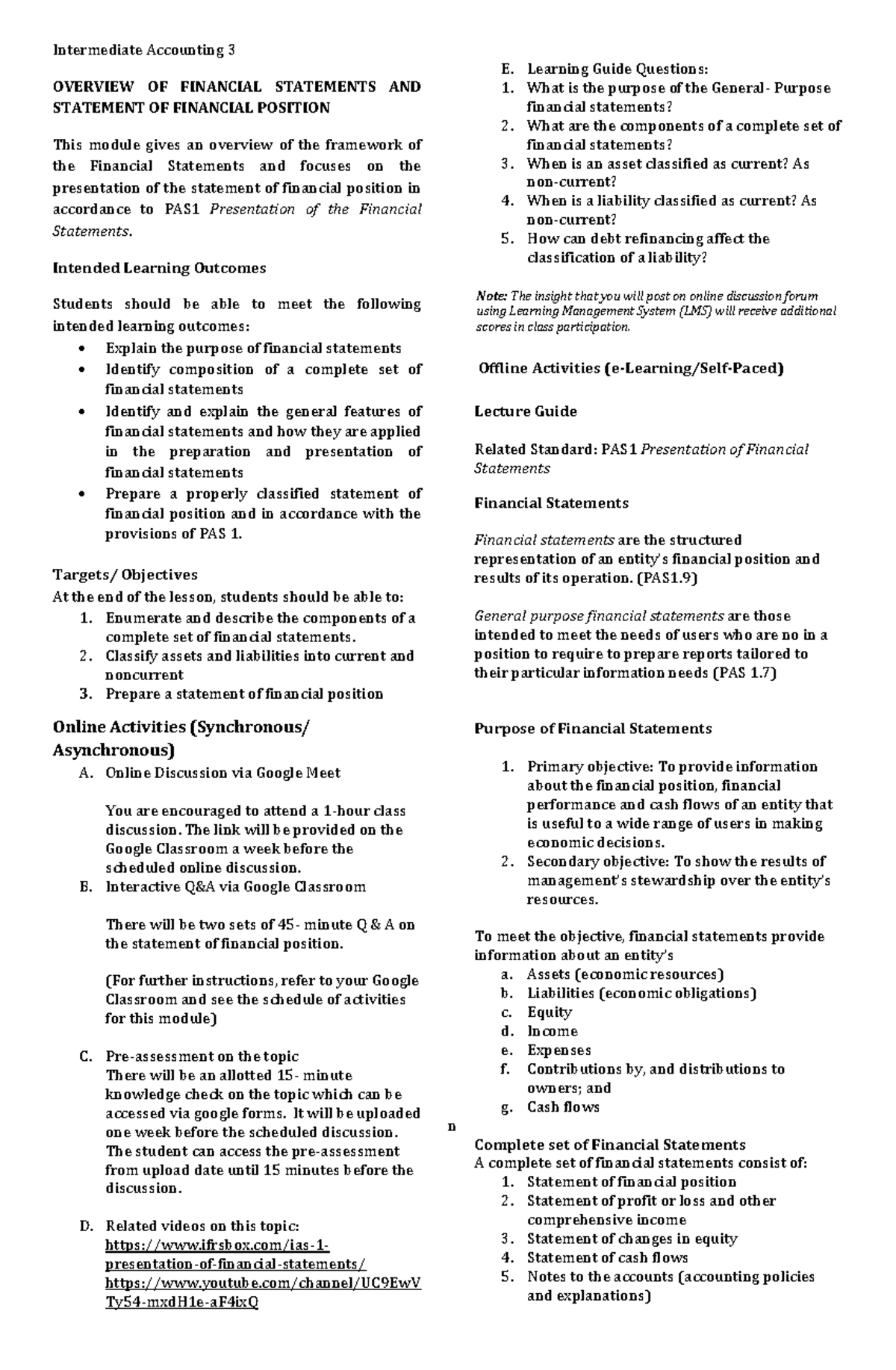IA3 Handout 1 - Lecture notes 1 - Warning: TT: undefined function: 32 ...