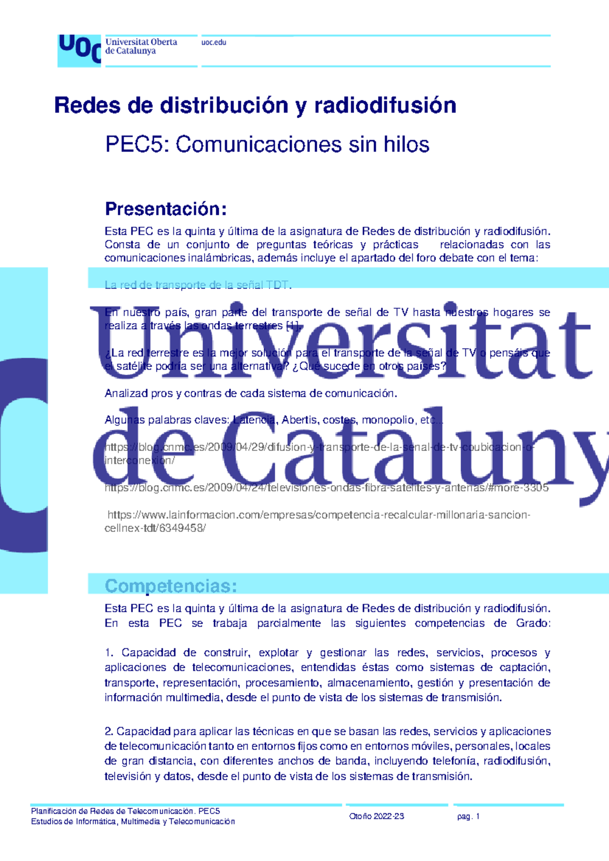 PEC 5 Redes de distribución y radiodifusión solución watermark ...