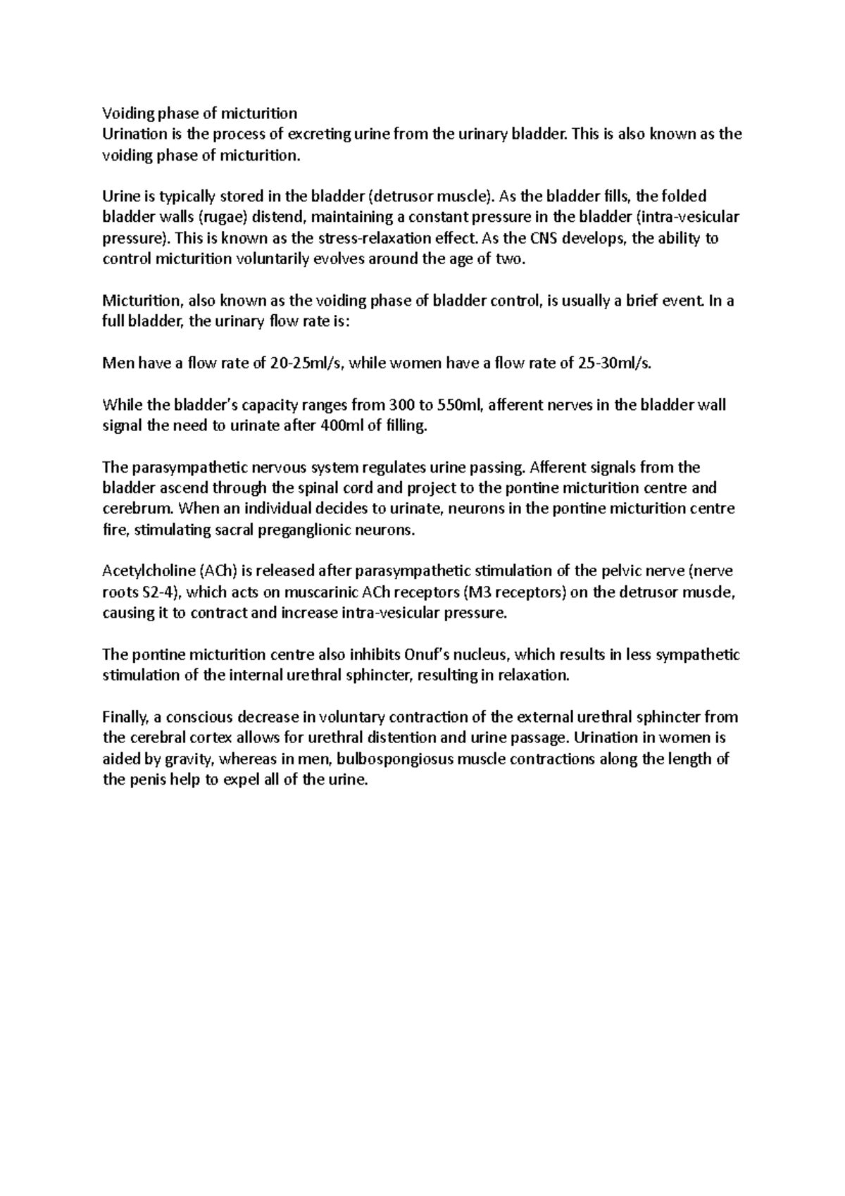 Voiding phase - micturition - Voiding phase of micturition Urination is ...