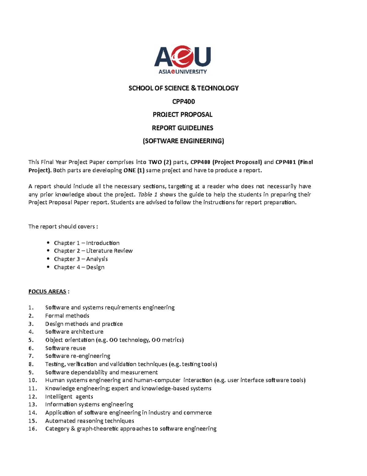 CPP400 - Project Proposal Report Format - SE - SCHOOL OF SCIENCE ...