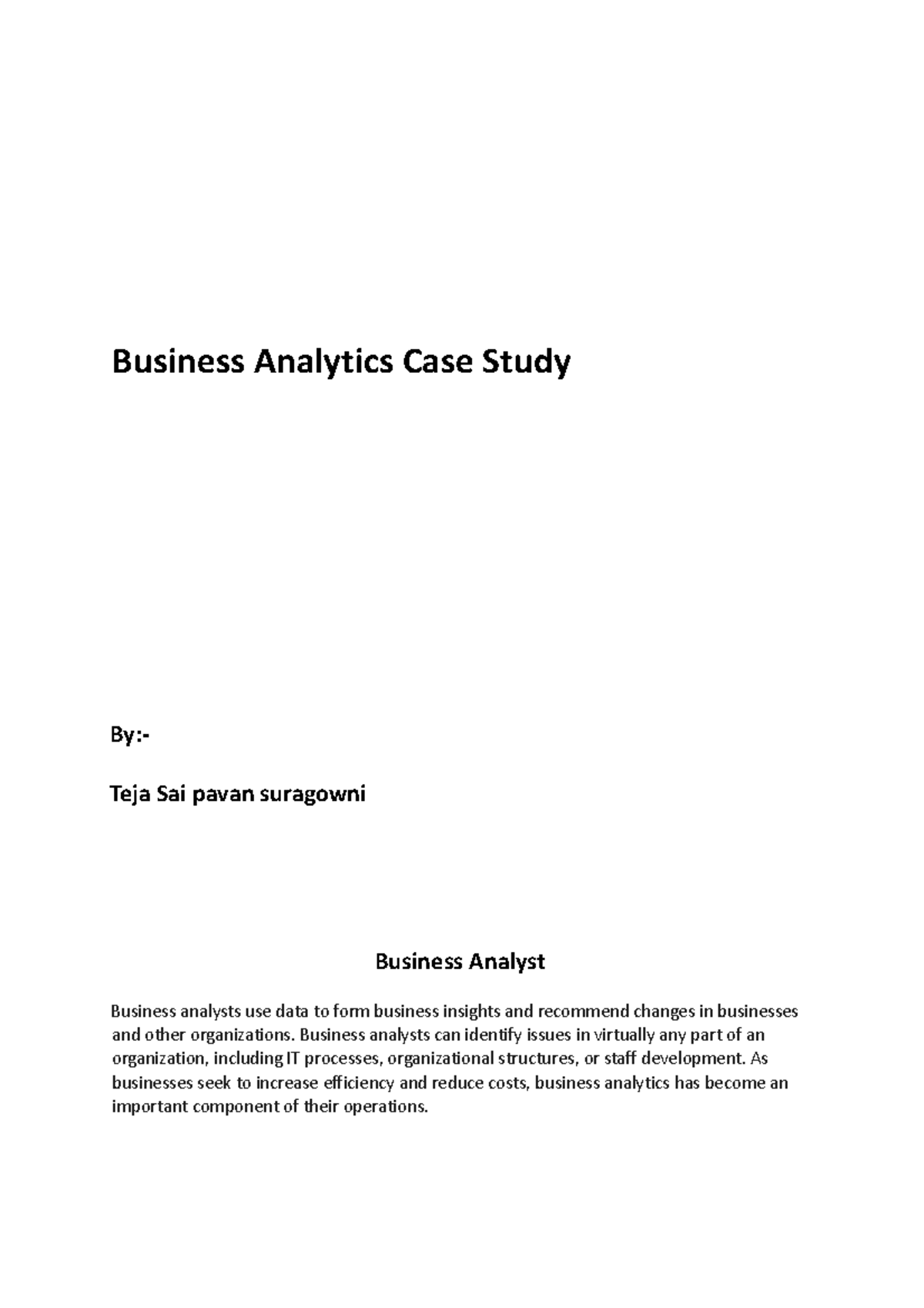Document - Assignments for mba - Business Analytics Case Study By:- Teja Sai pavan suragowni ...