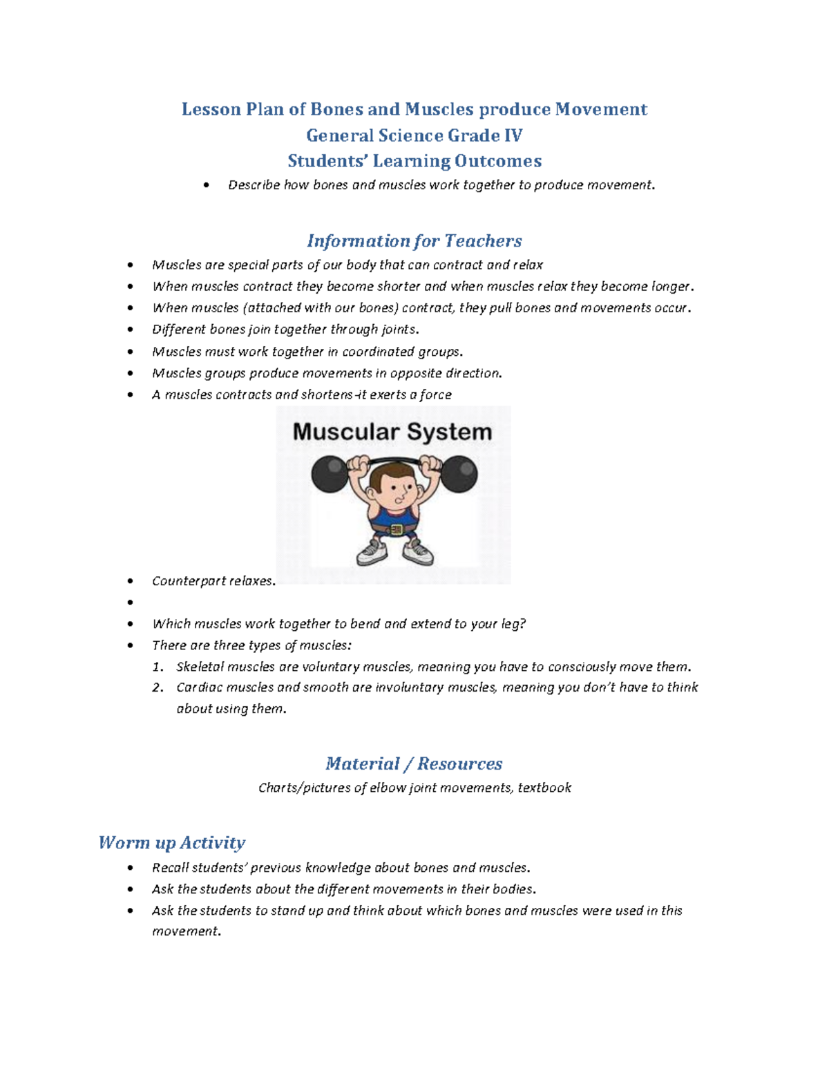 526244354 Lesson Plan of Bones and Muscles produce Movement - Lesson ...