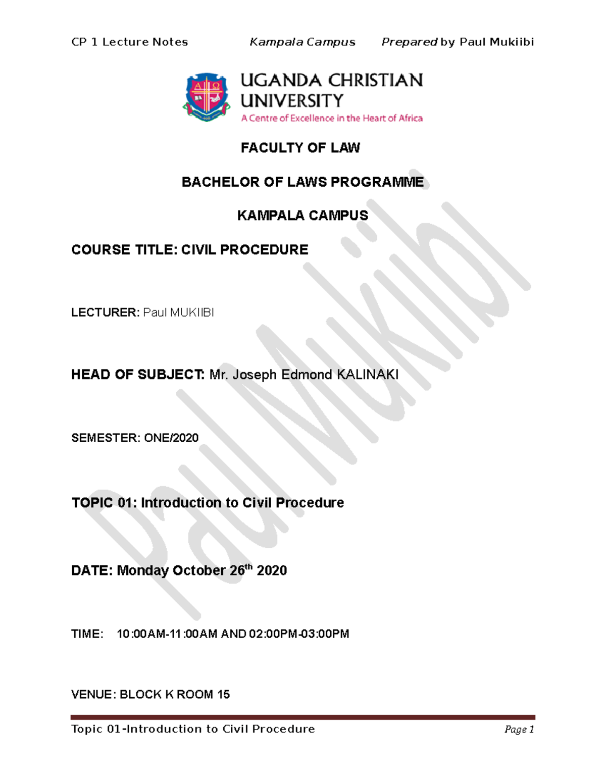 Topic 01-Introduction to Civil Procedure 19 - FACULTY OF LAW BACHELOR ...